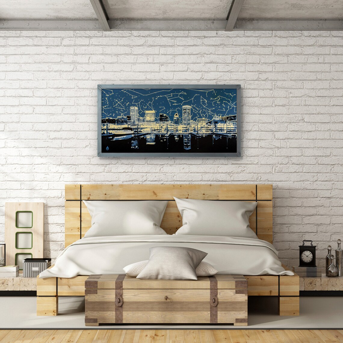 Baltimore Skyline With Star Map Maryland Wall Art Inner - Etsy