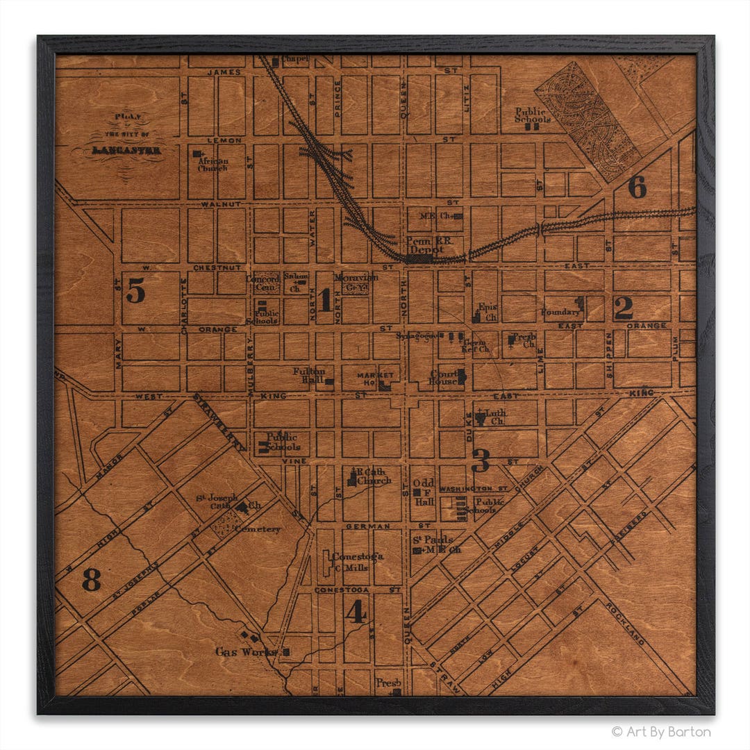 Lancaster Map Framed Silkscreen Print on Wood - Etsy
