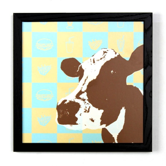Cow With Milkshakes Framed Silkscreen Print | Etsy