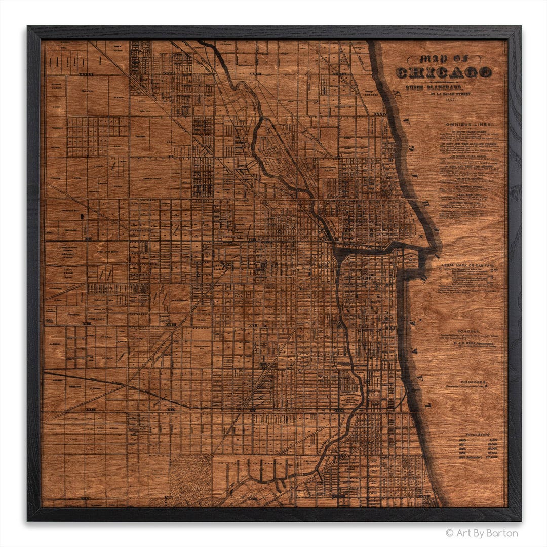 Chicago Map Framed Silkscreen Print on Wood - Etsy