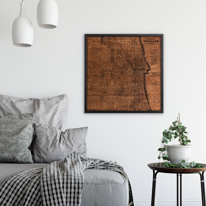 Chicago Map Framed Silkscreen Print on Wood - Etsy