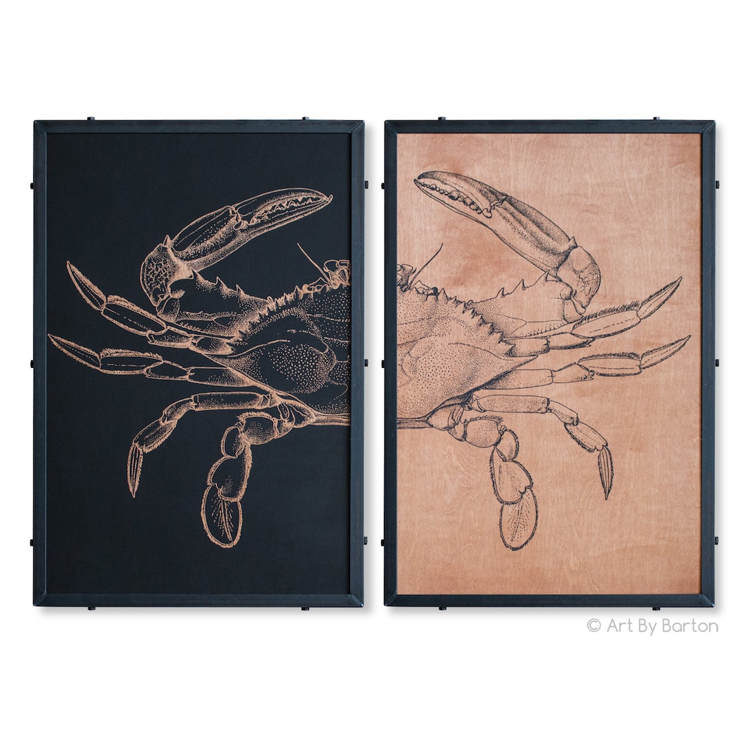 Crab Artwork - Crab Diptych - Brown - Beach Decor - Framed Print - Wood ...
