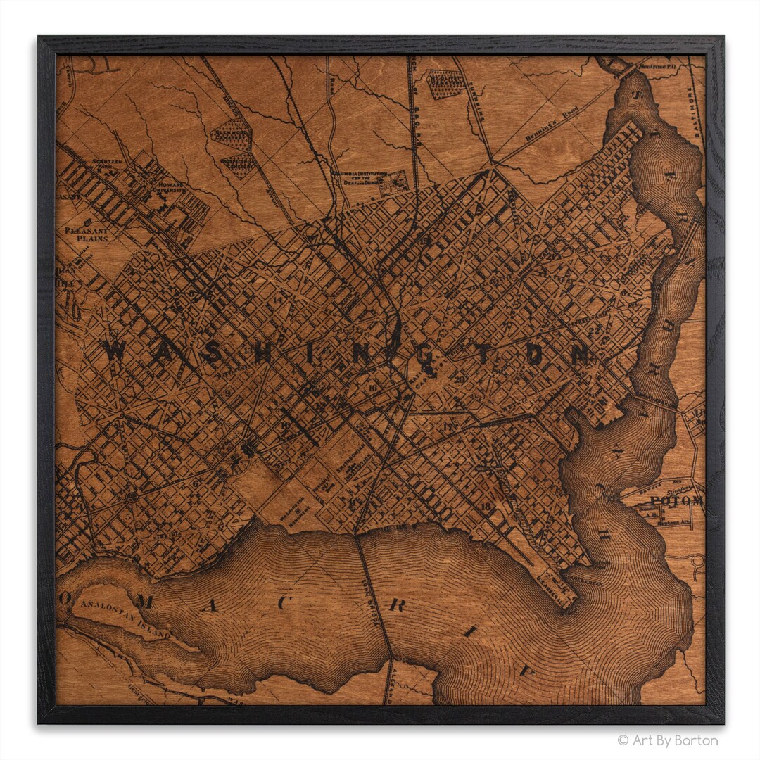 DC Map Framed Silkscreen Print on Wood - Etsy
