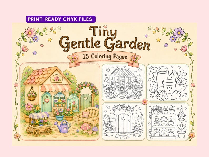Flower Shop Coloring Pages, Cozy Garden, 15 Bold Easy Printable PDF ...