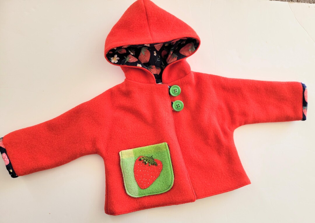 Strawberry Hand Applique Repurposed Wool Coat for Girl Size 2 - Etsy