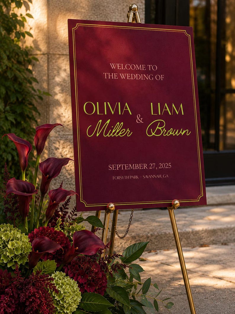 Old Money Wedding Sign Bundle | Burgundy Chartreuse Elegant Templates ...
