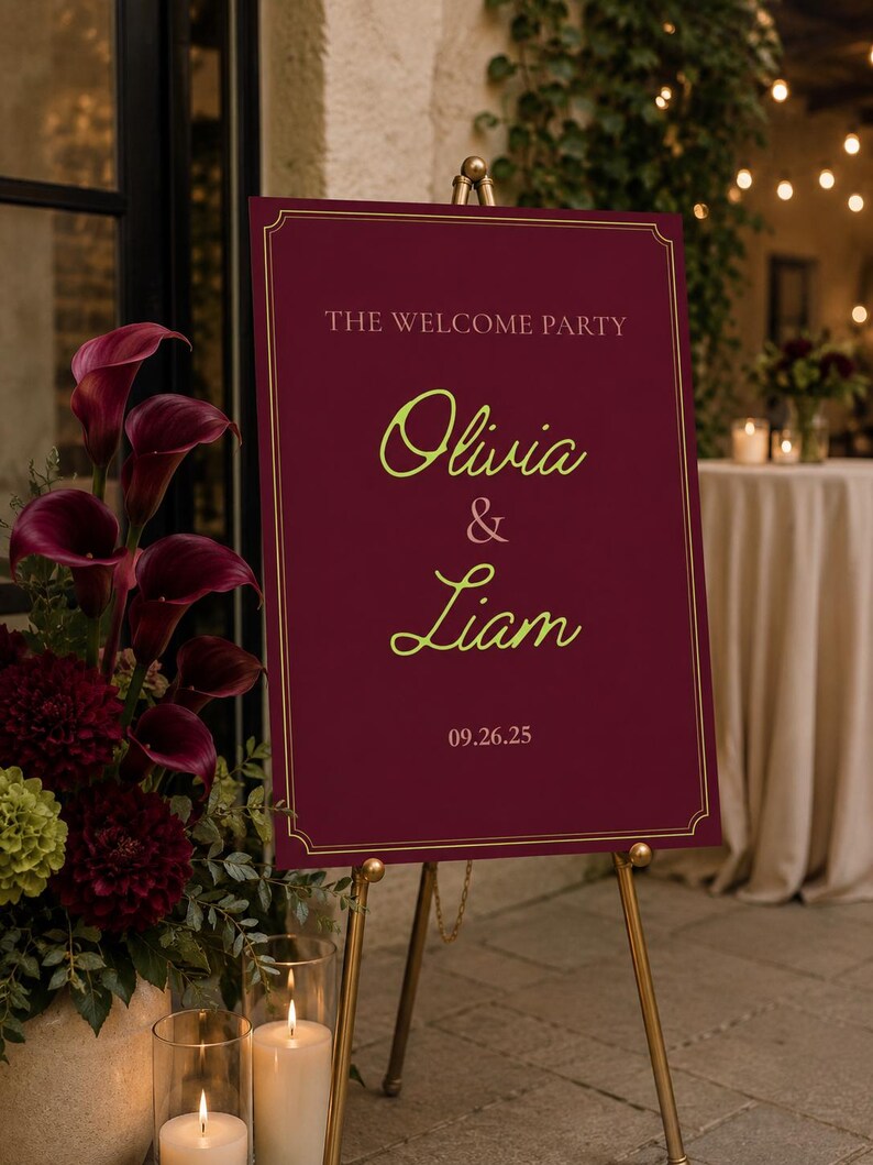 Old Money Wedding Sign Bundle | Burgundy Chartreuse Elegant Templates ...
