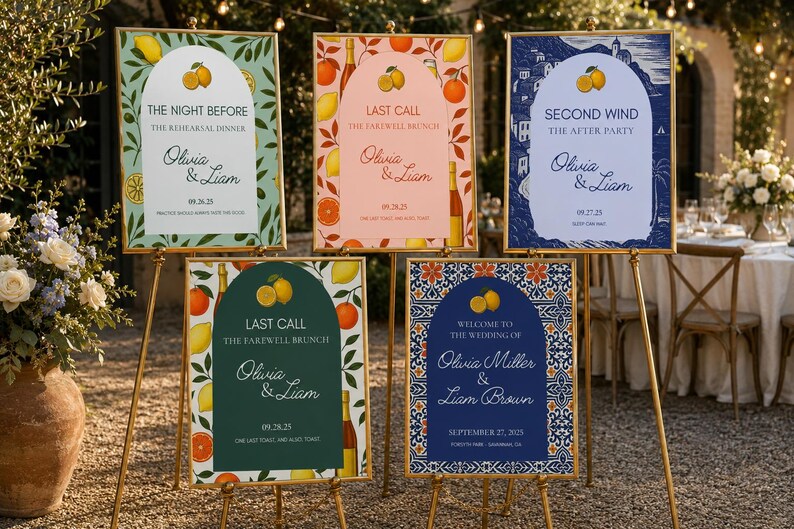Coastal Lemon Wedding Sign Templates | Blue & White Nantucket Wedding ...