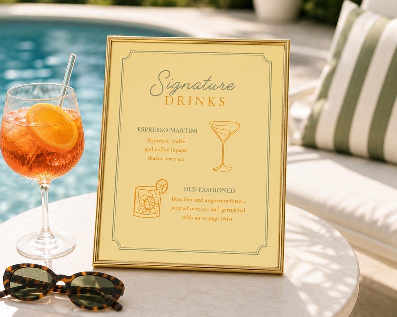Butter Yellow Signature Drinks Sign, Sage Green Wedding Bar Menu ...