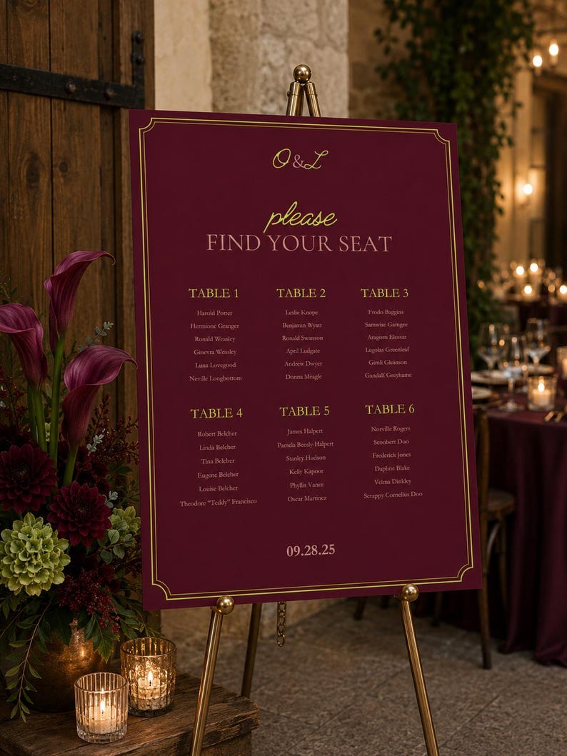 Old Money Wedding Sign Bundle | Burgundy Chartreuse Elegant Templates ...