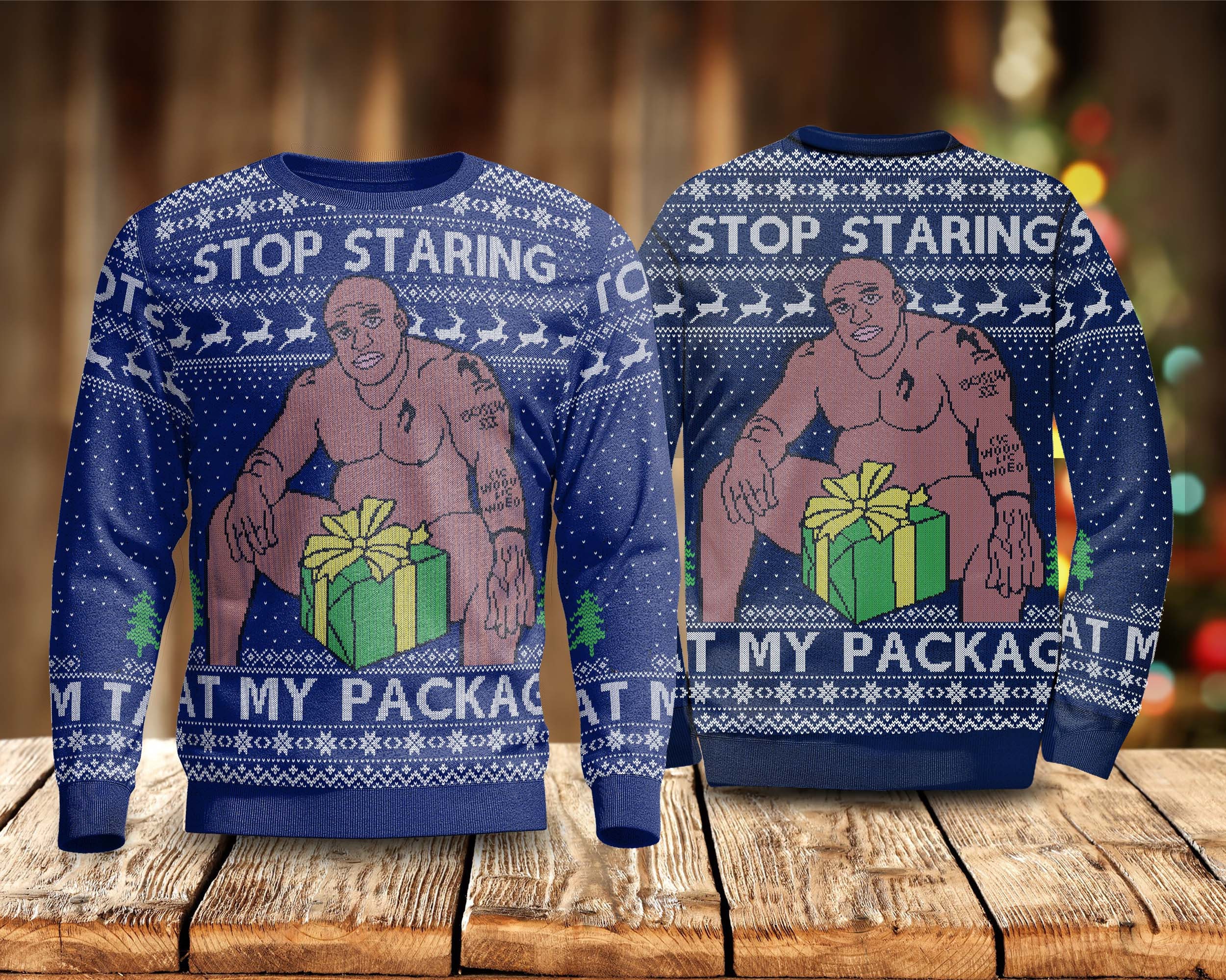 Stop Staring At My Package Barry Wood Ugly Christmas Sweater sold by ...