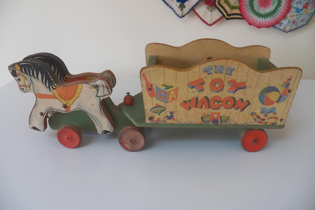 1942 Fisher Price Wooden Toy Wagon With Horses - Etsy