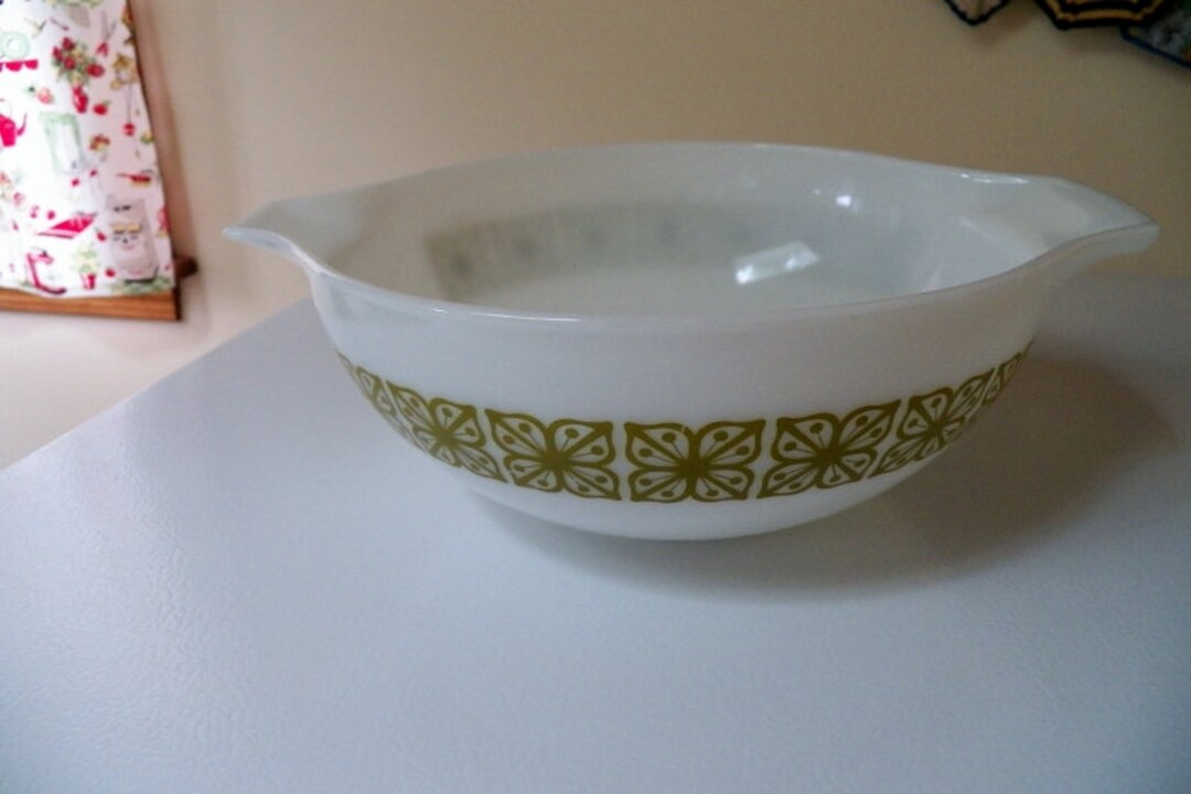 Vintage PYREX #444 BOWL Cinderella Style Autumn Floral Verde Excellent ...