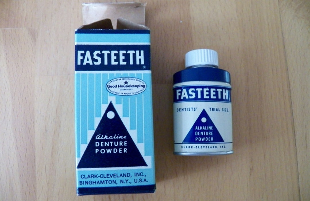 Vintage FASTEETH DENTURE POWDER Original Box Trial Size Tin - Etsy