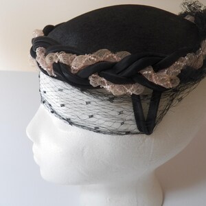 1950's JULIET CAP HAT Black Veil and Woven Lace & Beads Unique Rare ...