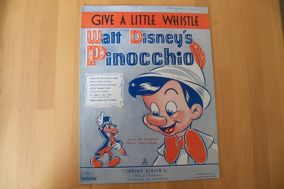 Antique PINOCCHIO SHEET MUSIC "give a Little Whistle" From the 1940 ...