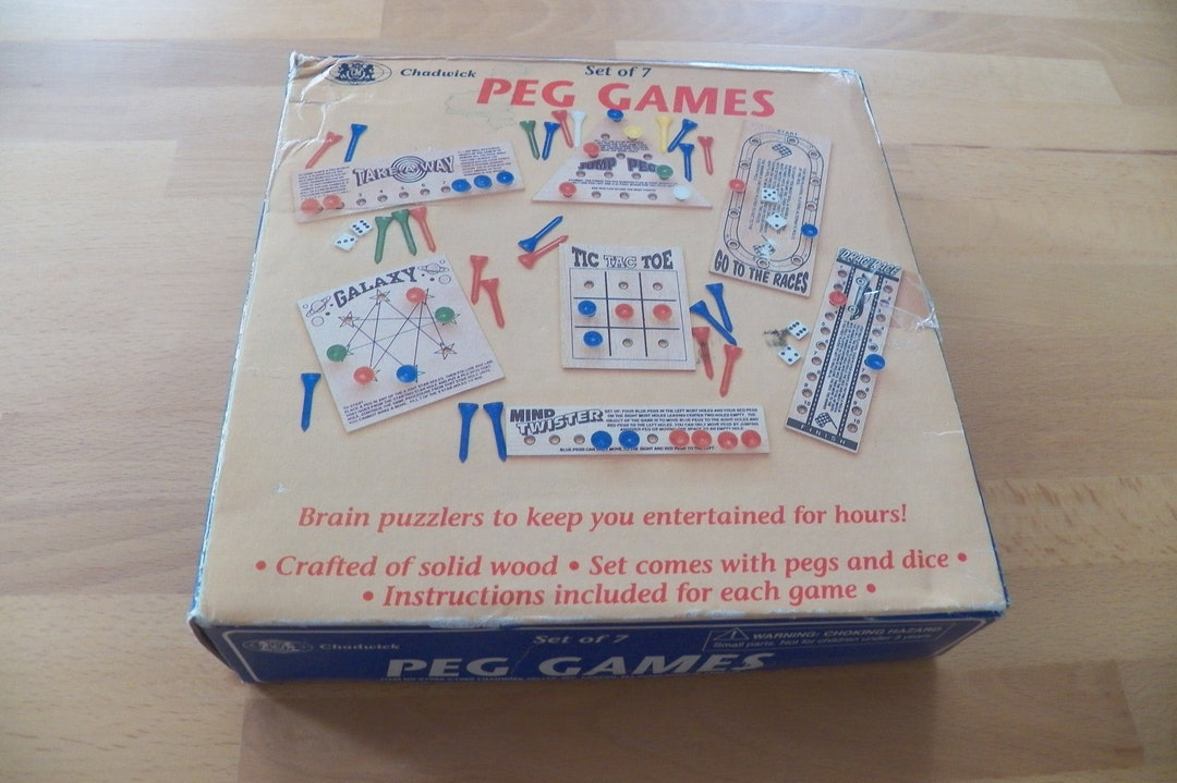 1989 CHADWICK PEG GAMES Set of 7 Games Original Box Excellent Condition ...