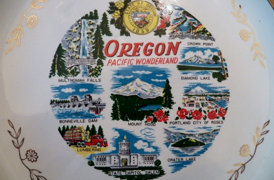 Vintage 1950 OREGON SOUVENIR PLATE Matsumura & Co. Japan Made Gold Rim ...