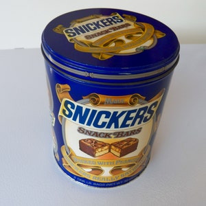 1980's VINTAGE SNICKERS TIN 7 and 1/2" Tall and 5 and 3/4" in Diameter ...