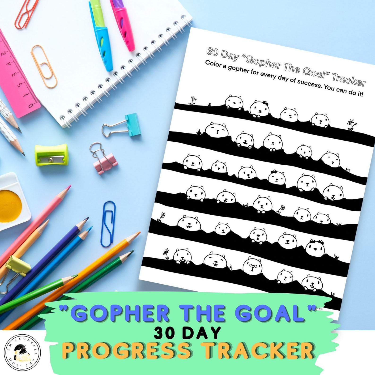 Progress Tracker "gopher the Goal" Printable Goal Tracker for Children ...