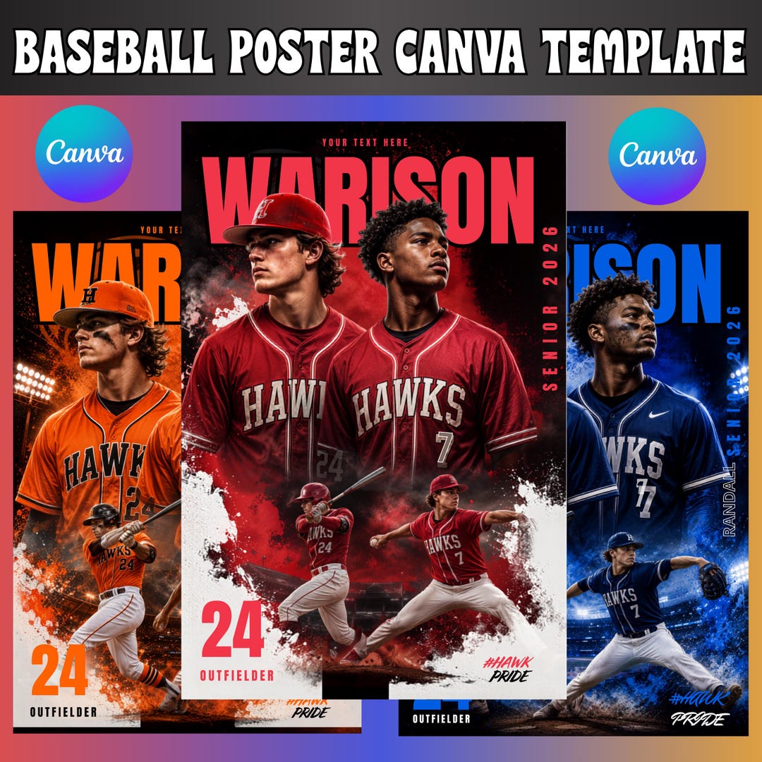 Baseball Poster Canva Template , Editable Custom Baseball Card, Senior ...