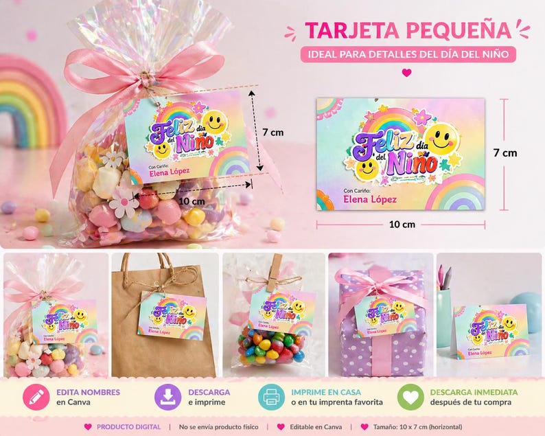 Tarjeta Día Del Niño Editable Canva | Etiqueta Dulces Personalizada ...