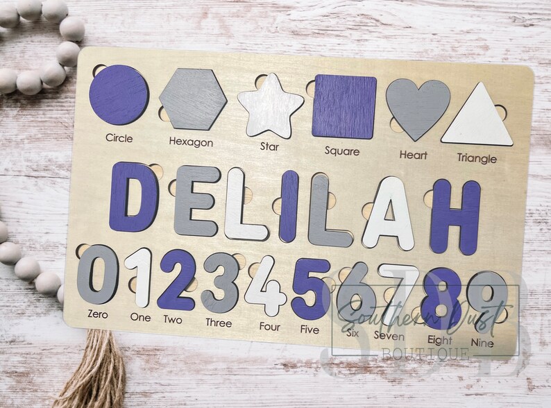 Personalized Wooden Name, Shape and Number Puzzle - Etsy