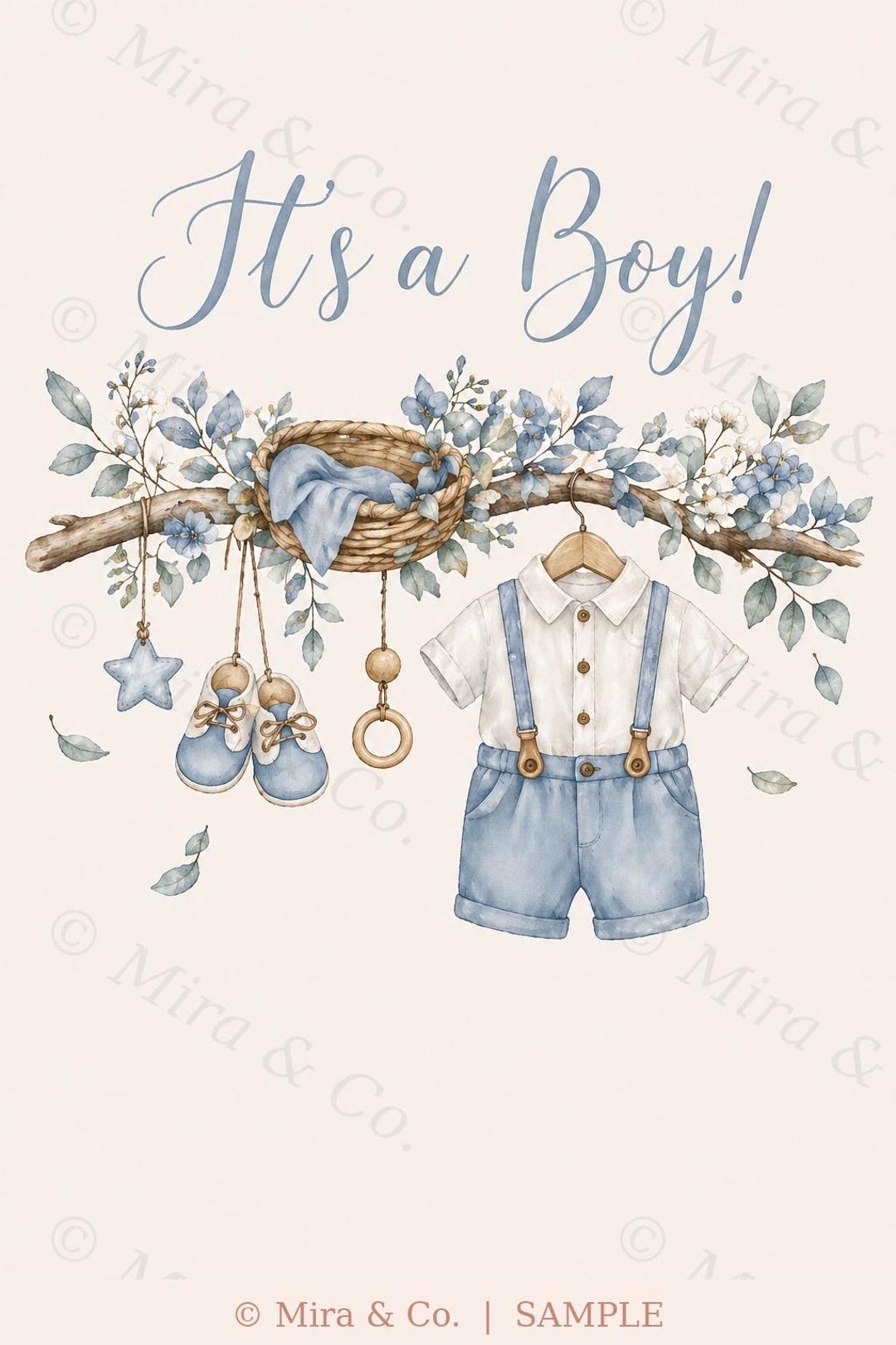 Boy Birth Announcement Card | Printable Baby Boy Card | Digital ...