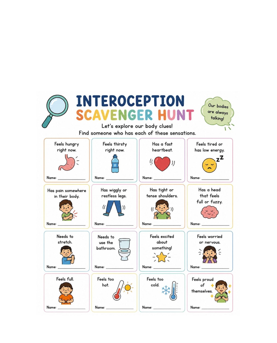 OT Designed - Interoception Class/ Group Scavenger Hunt Activity ...