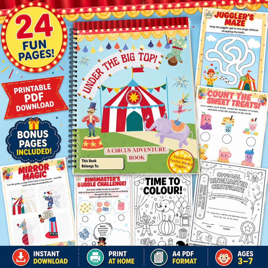 Circus Activity Book Printable for Kids, Preschool Learning Pack, Busy ...