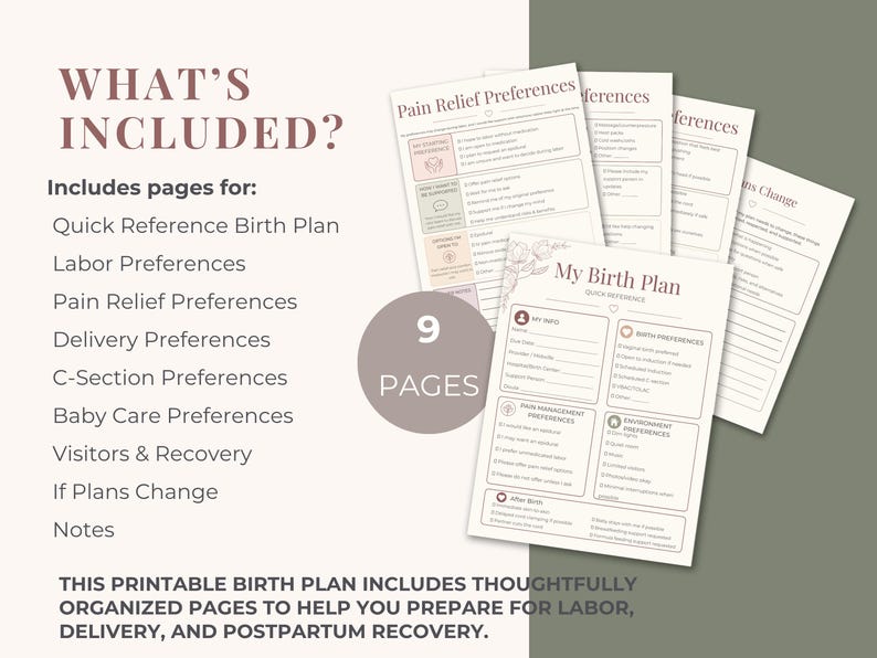 Printable Birth Plan Template, Labor and Delivery Preferences, Pain ...
