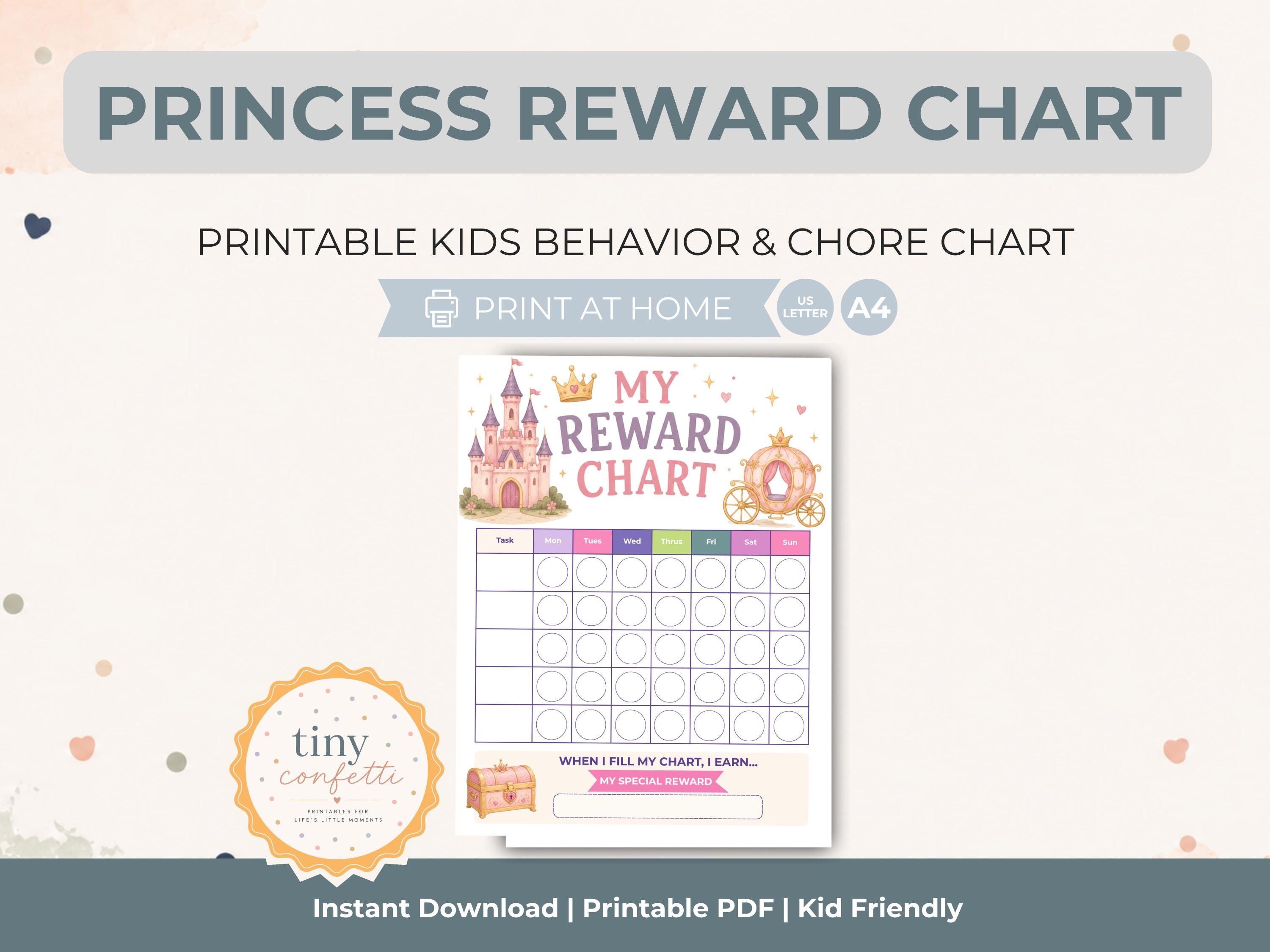 Princess Reward Chart for Kids Printable | Princess Chore Chart ...