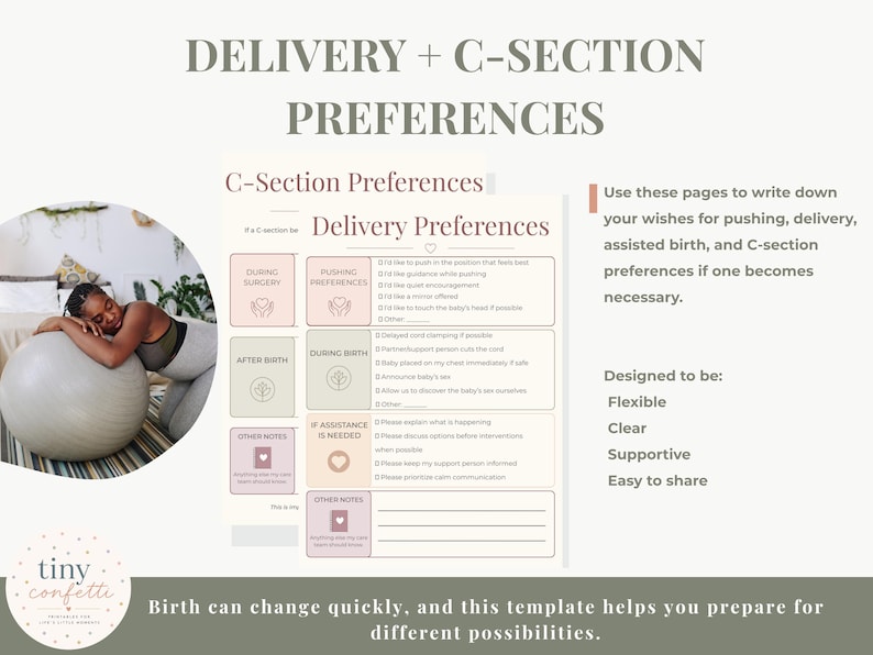 Printable Birth Plan Template, Labor and Delivery Preferences, Pain ...
