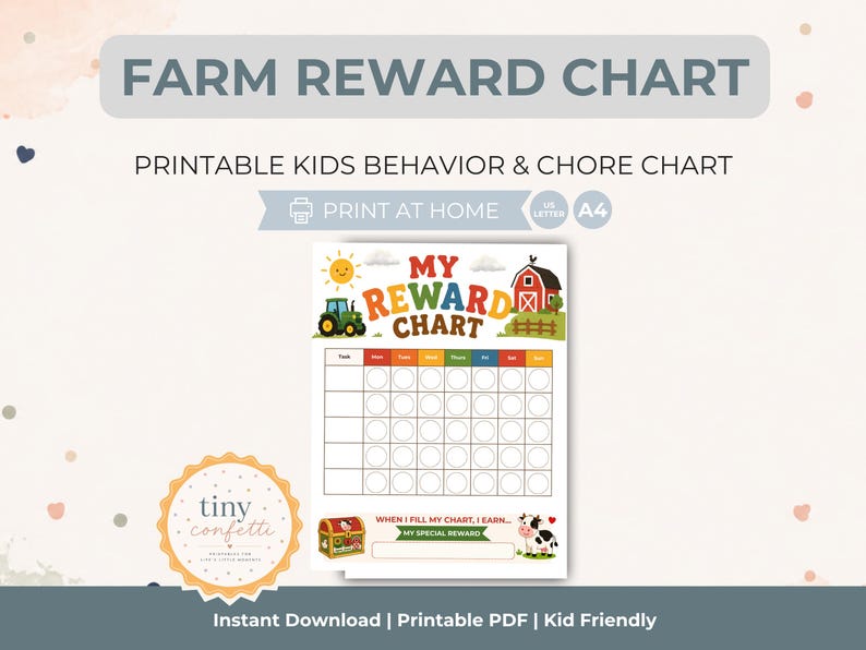 Farm Reward Chart for Kids Printable | Farm Animal Chore Chart ...