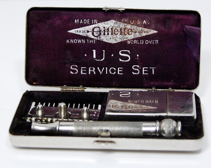 1918 World War I Gillette Service Set Double Edge Razor Shaving Kit U.S ...