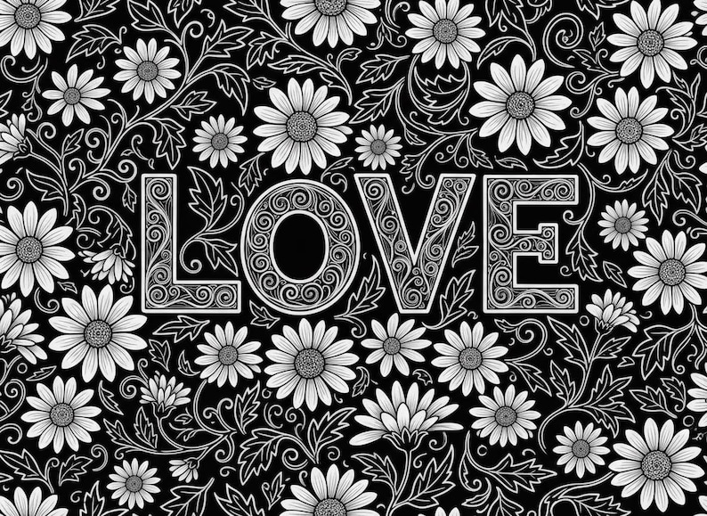 Doodles Fine Line Artwork on Black Background-12 Adult Coloring ...
