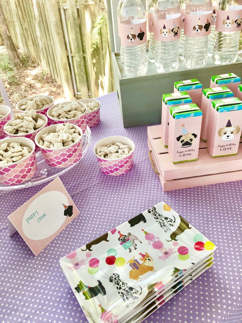 Dog Theme Birthday Party Decor Set Pink Printable | Etsy