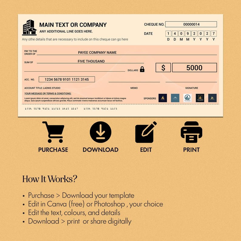 Giant Cheque Template | Editable Canva, Photoshop Prize Presentation ...