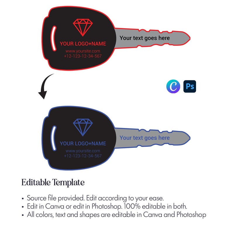 Giant Editable Car Key Prop Template, Oversized Display Key (46x23 Inch ...
