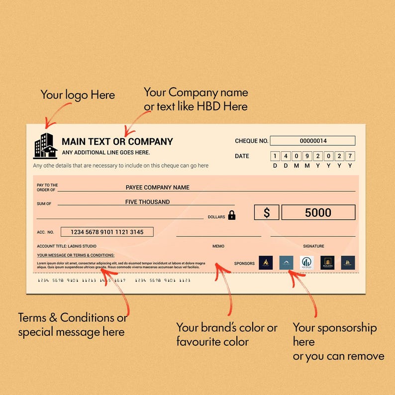 Giant Cheque Template | Editable Canva, Photoshop Prize Presentation ...