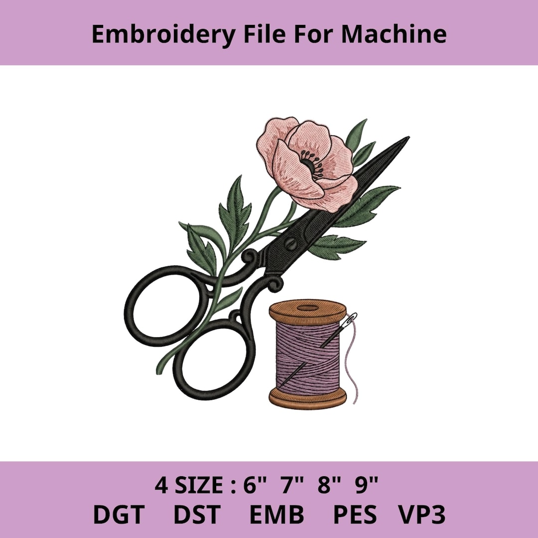 Vintage Sewing Scissors Embroidery Design Floral Sewing Machine ...