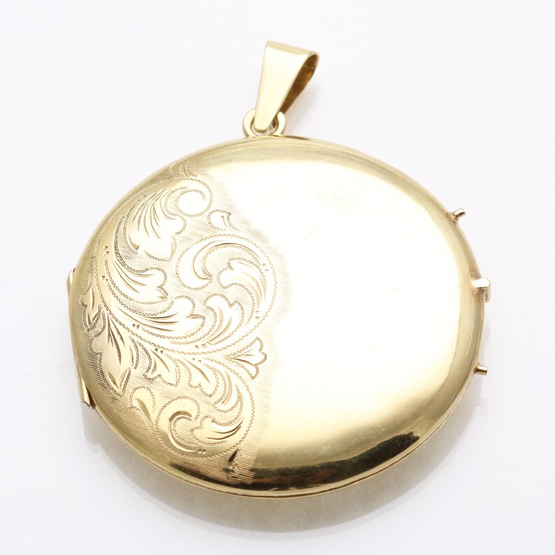 Vintage 14k Yellow Gold Round Locket Pendant Engraved Large - Etsy