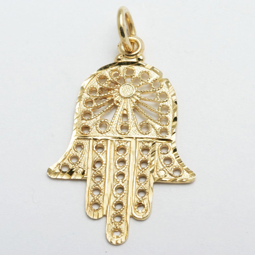 Vintage 14k Yellow Gold Hamsa Pendant Filigree Made in Israel - Etsy