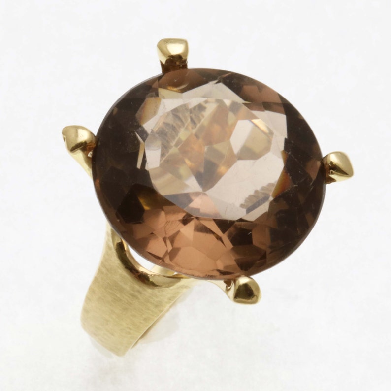 Vintage 14k Yellow Gold Smoky Topaz 31 Carat Round Ring Large - Etsy