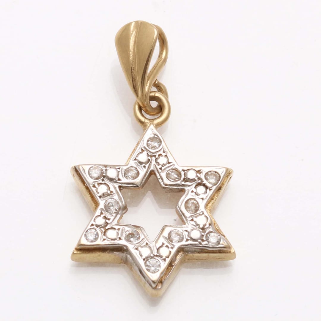 Vintage 14k Jewish Star of David CZ Pendant Two Tone Estate Israel - Etsy