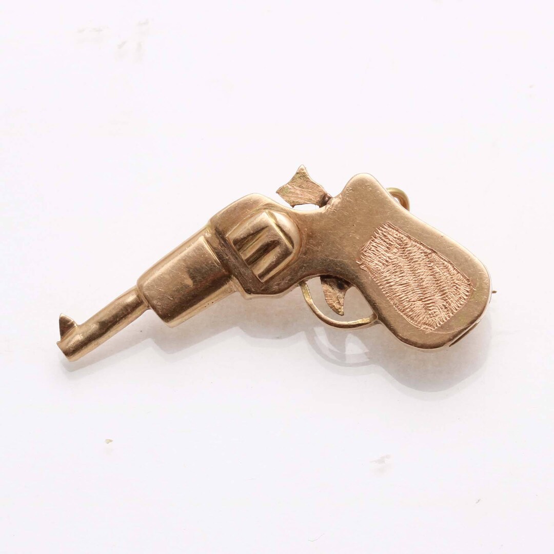 Vintage 14k Light Rose Gold 3D Handgun Gun Revolver Pendant Pin Estate ...