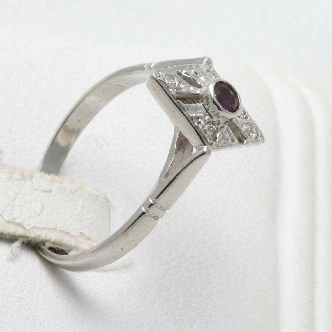 Vintage 14k White Gold Diamond & Ruby Ring Victorian | Etsy