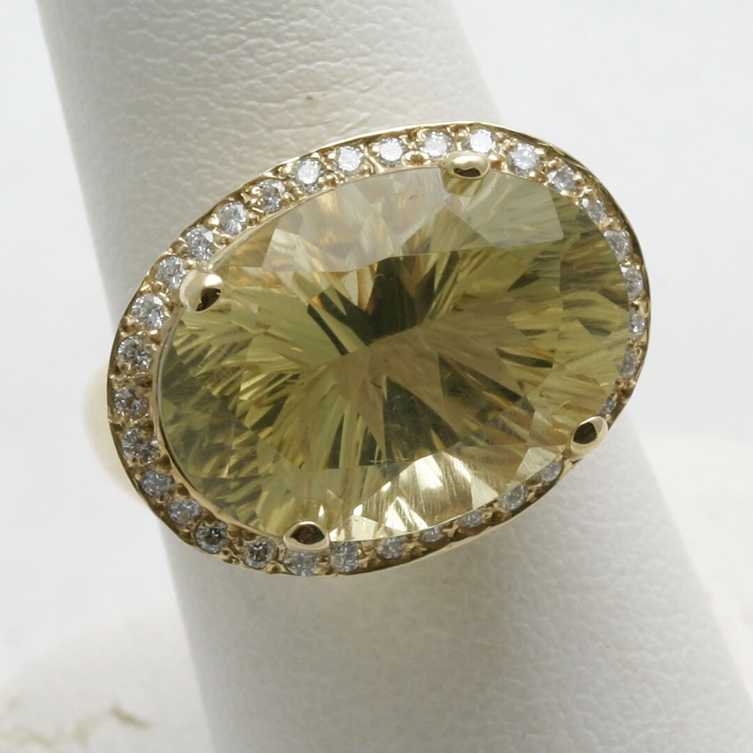 Vintage 14k Yellow Gold Lemon Lime Citrine Yellow Diamond Ring Never ...