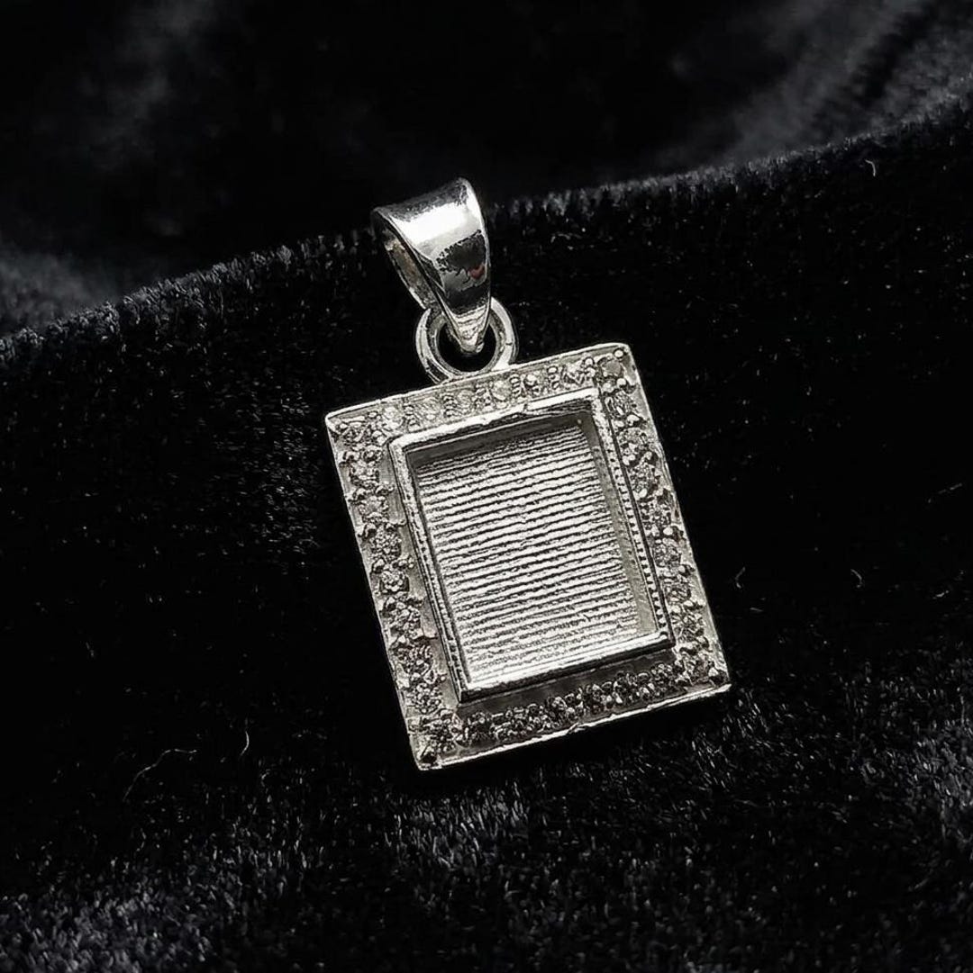 Rectangle Shape 8x10mm Blank Bezel Pendant With CZ Setted, 925 Sterling ...