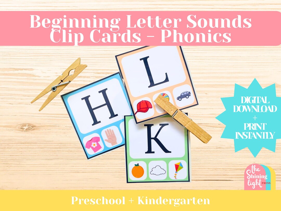 Beginning Letter Sounds Clip Cards, Phonics Game, Preschool Learning ...